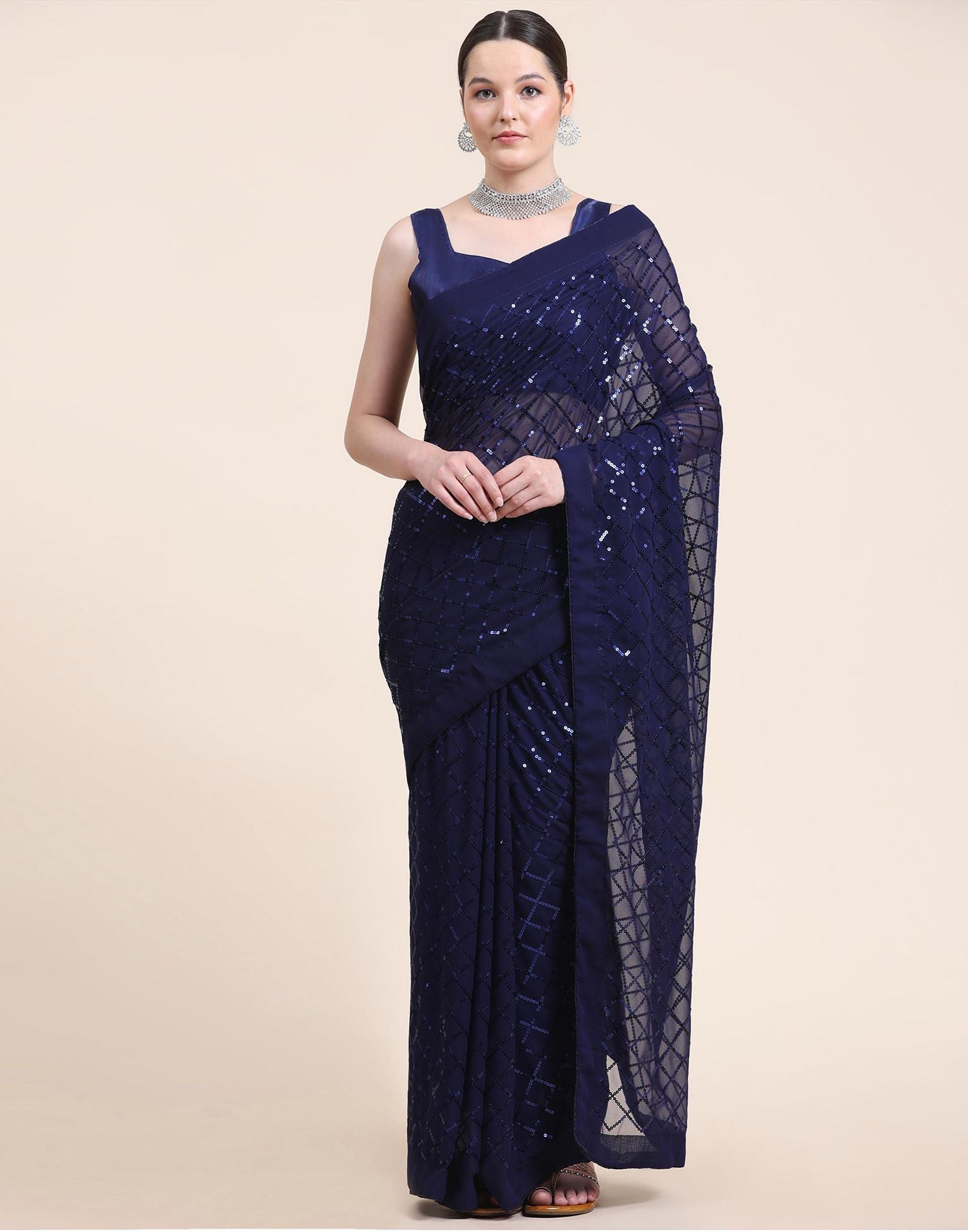 Navy Blue Sequence Saree | Leemboodi