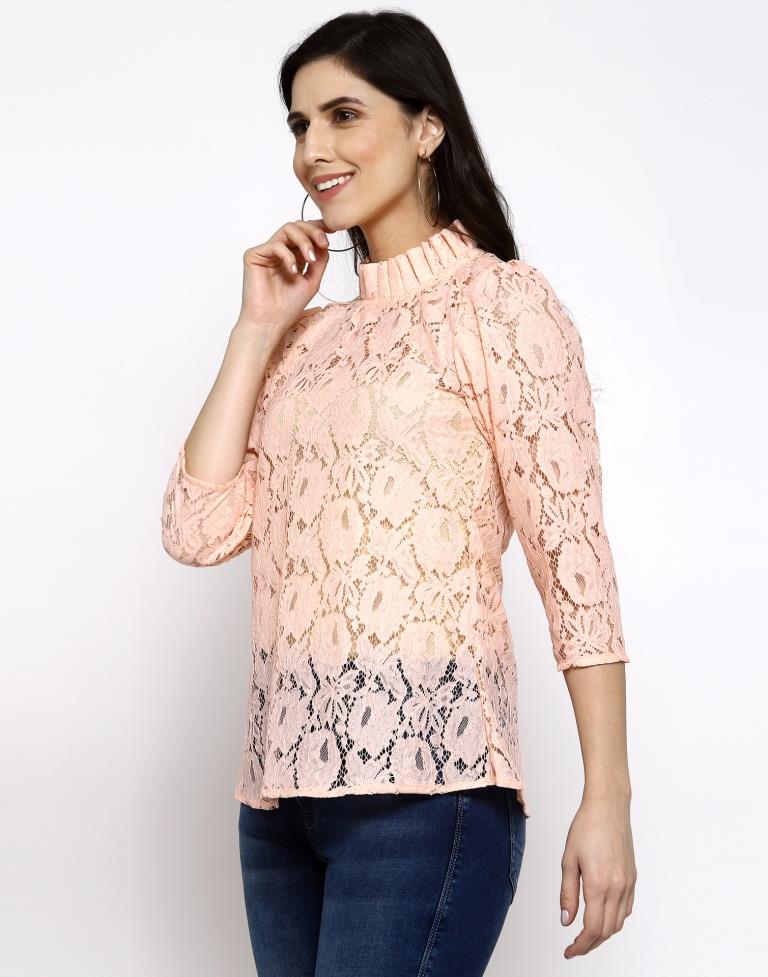 Peach Coloured Plain Russell Net Top | Leemboodi