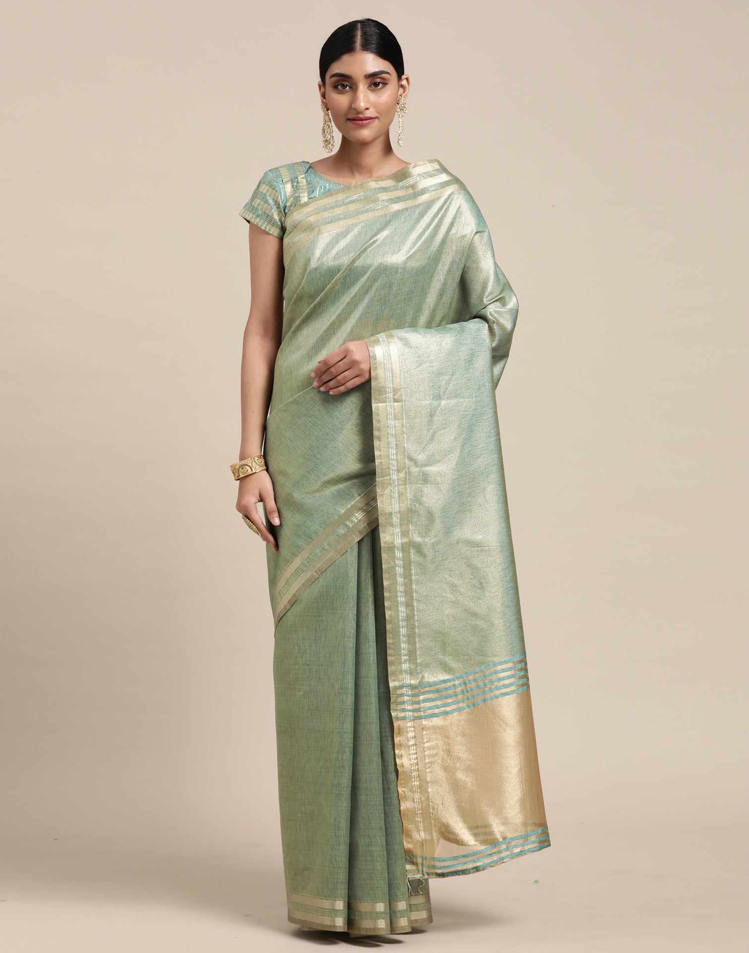 Jungle Green And Golden Silk Saree | Leemboodi
