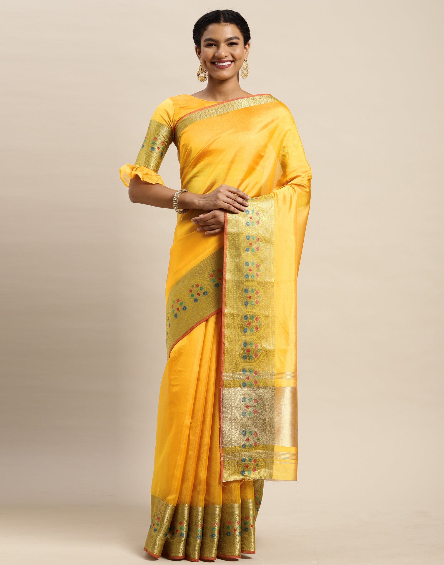 Mustard Yellow Organza Saree | Leemboodi