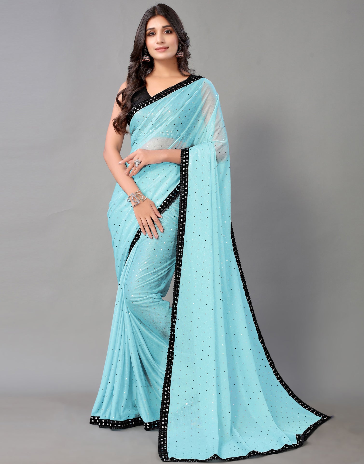 Sky Blue Sequence Saree | Leemboodi