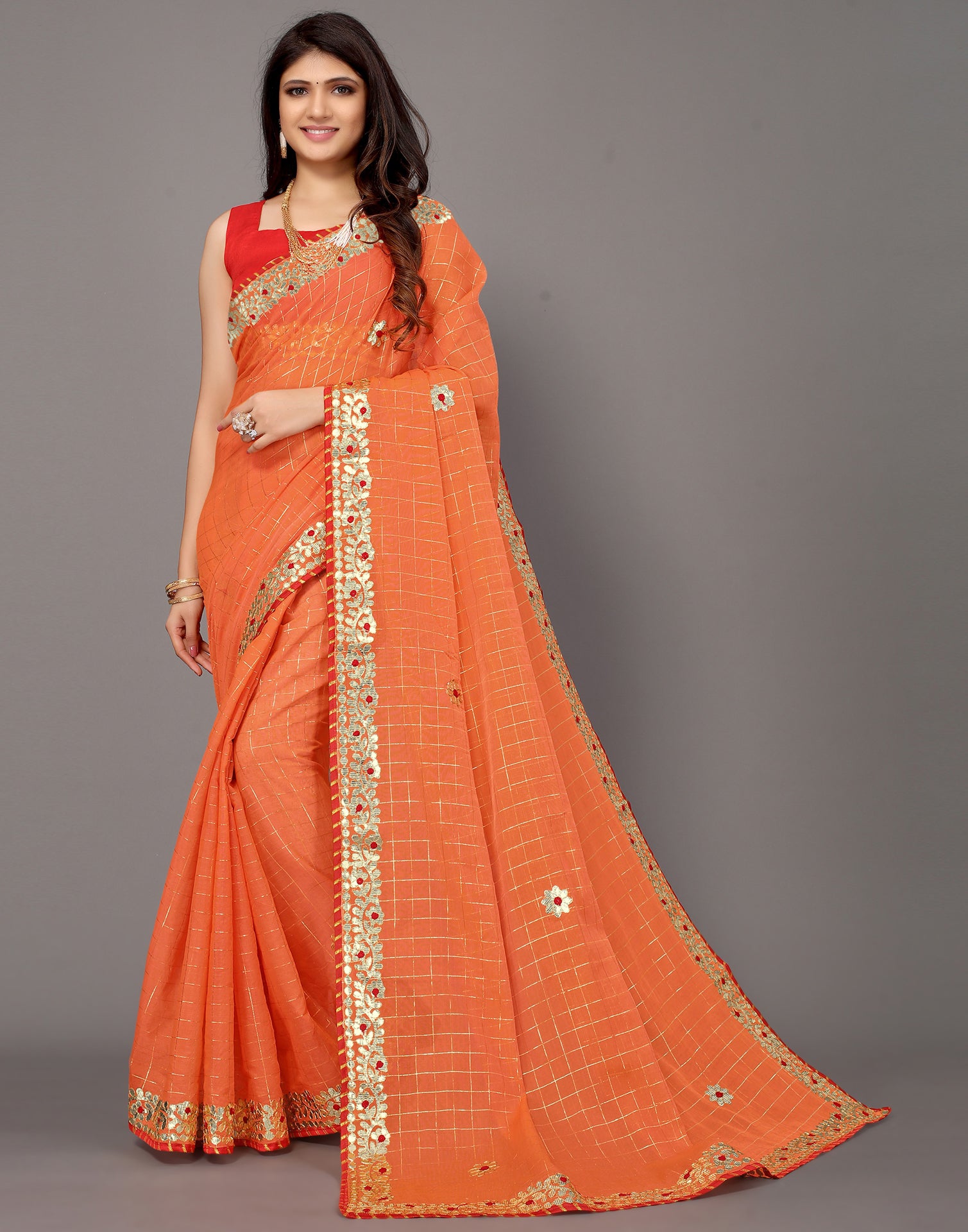 Light Orange Cotton Geometric Woven Saree | Leemboodi