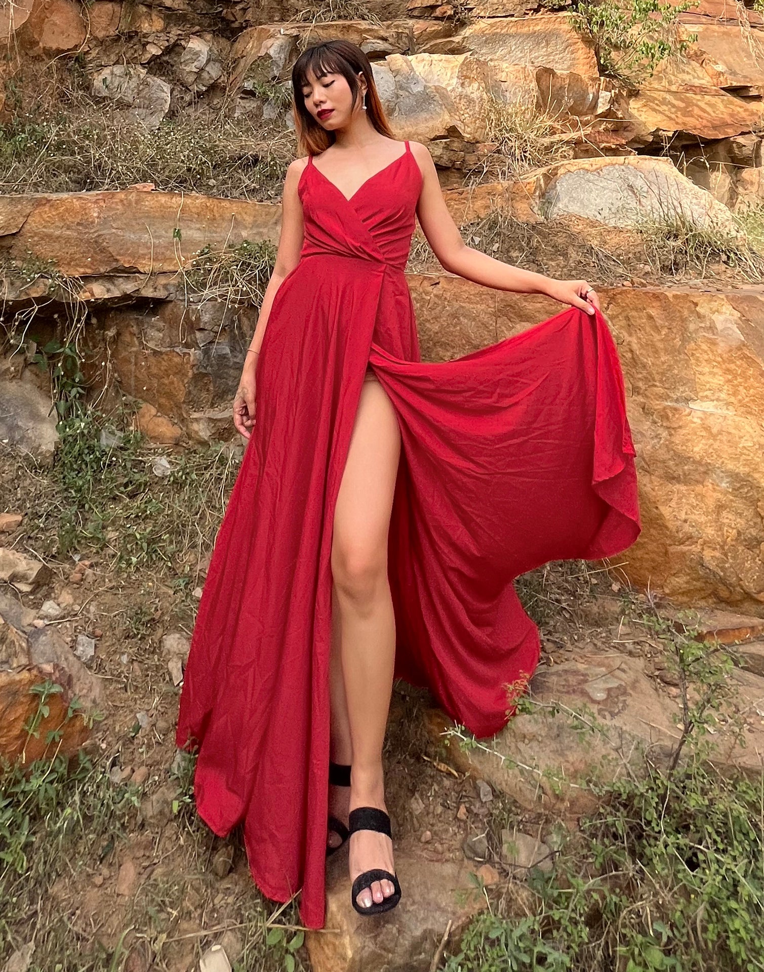 Red Slit Dress | Leemboodi