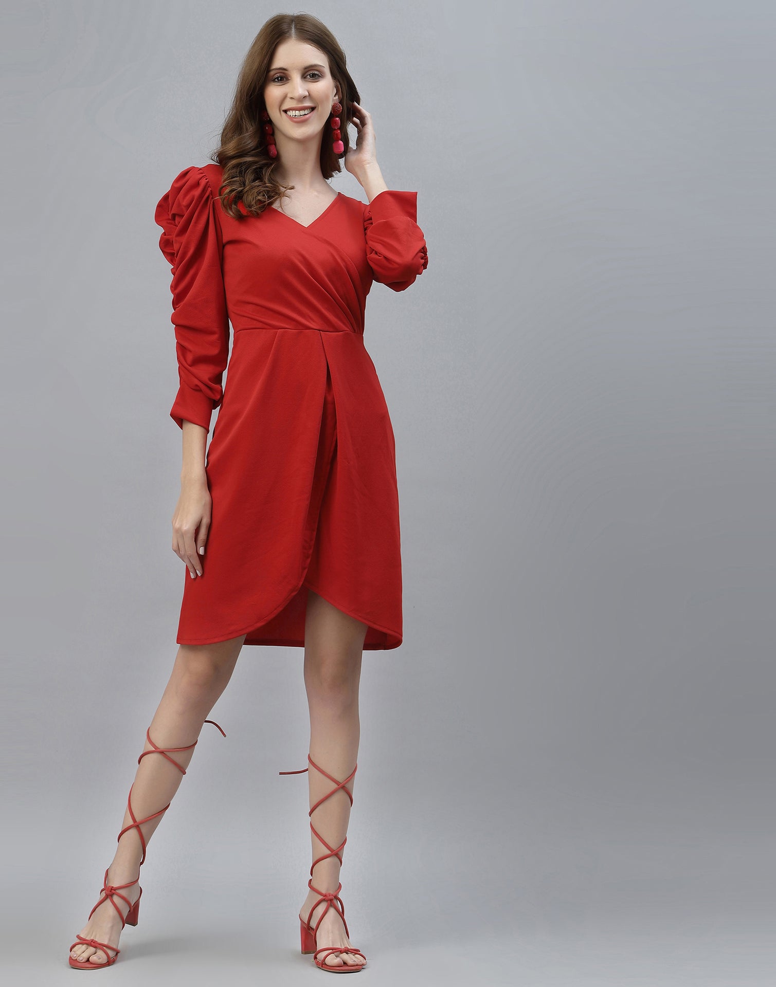 Red Puff Sleeve Dress | Leemboodi