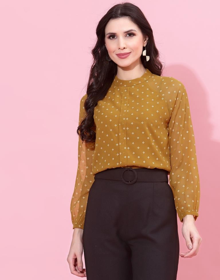 Mustard Yellow Raglan Sleeve Formal Top | Leemboodi